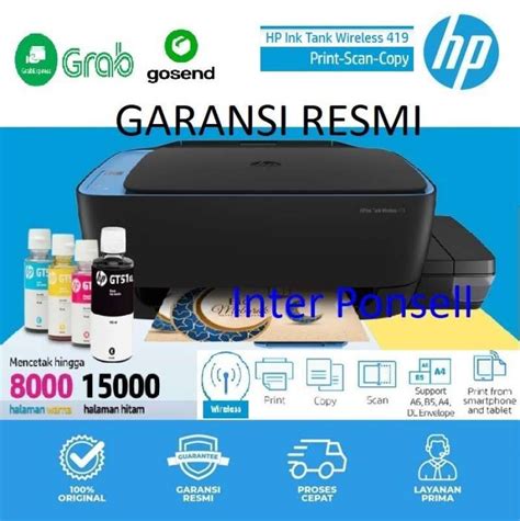 Promo Printer HP 419 Ink Tank WIRELESS All In One Printer Print Copy Scan Diskon 26 Di