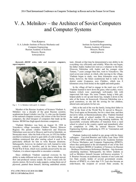 V A Melnikov The Architect Of Soviet Computers Pdf System Supercomputer