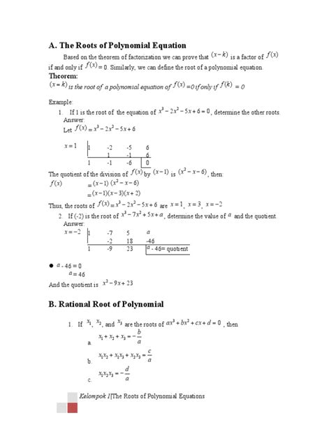 The Roots Of Polynomial Equation And Rational Root Of Polynomial Zero