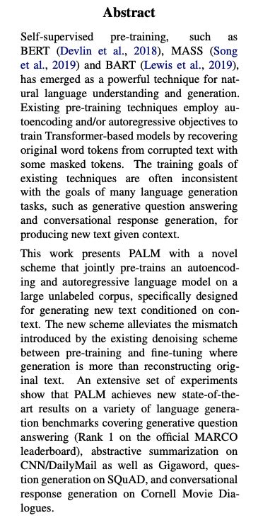Palm Pre Training An Autoencodingandautoregressive Language Model For Context Conditioned