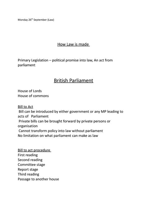 law 26 sep lec lecture notes monday 26th september law how law is