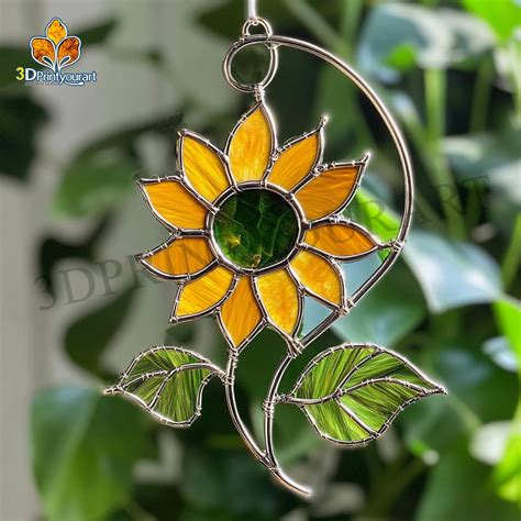 Stained Glass Sunflower Digital Pattern Graceful Suncatcher Design