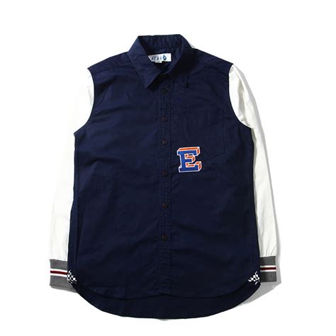 潮牌2014秋冬新品 陈冠希eno 3d刺绣拼色长袖衬衣 男士休闲衬衫带阿狸去旅行1