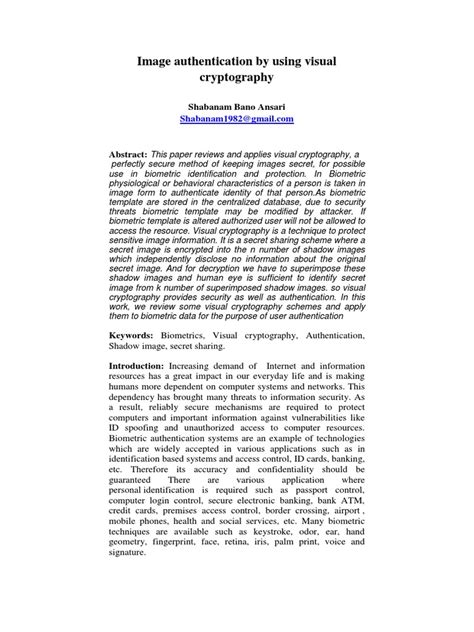 Image Authentication By Using Visual Cryptography Pdf Biometrics Cryptography