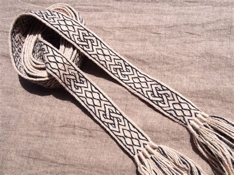 Tablet Woven Belt Card Woven Braid Viking Belt Grey Natural