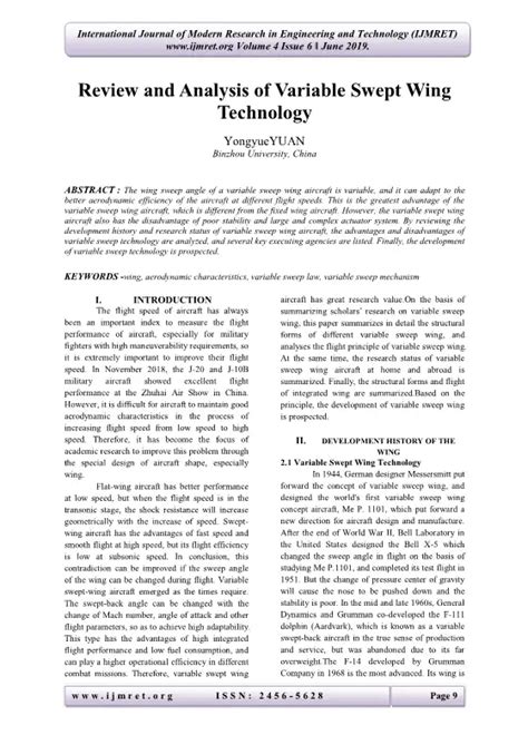 Review And Analysis Of Variable Swept Wing Technology Docslib