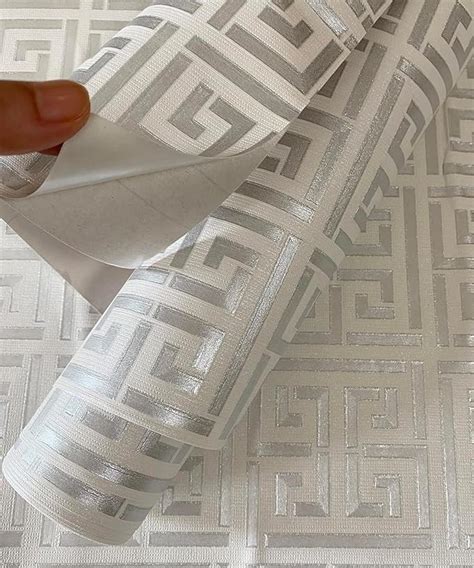 Kamildecor Greek Key Wallpaper Silver Peel And Stick Wallcovering 177