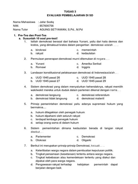 Tugas 3 Evaluasi Pembelajaran Di Sd Jafar Sodiq Pdf
