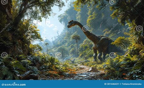 Brachiosaurus Dinosaur In A Whimsical And Colorful Style In Natural