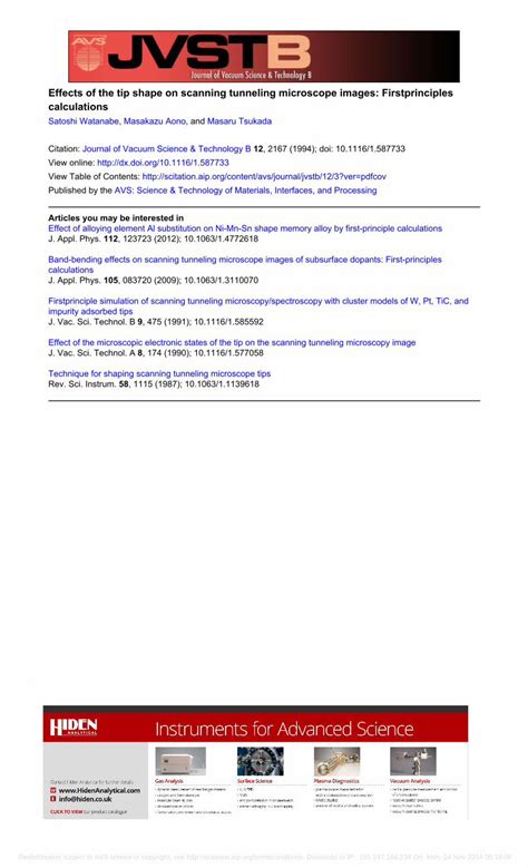 pdf effects of the tip shape on scanning tunneling microscope images