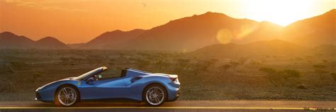 Blue Ferrari And Beautiful Sunset 4k Wallpaper Download