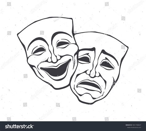 Two Theatrical Comedy Drama Mask Outline Stock Vector Royalty Free