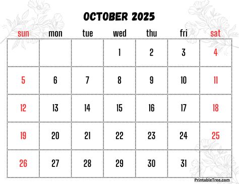 October 2025 Calendar With Holidays Calendar 2026 Printables
