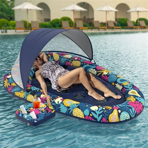 3 In 1 Pool Floats With Canopy And Cup Holder 73 X 48 Inflatable