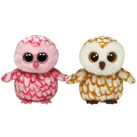 Ty Beanie Boos Swoops And Pinky Owls 2 Piece Set Glitter Eyes Small 6 Plush