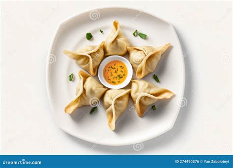 Crab Rangoon On Plate White Background Generative Ai Stock