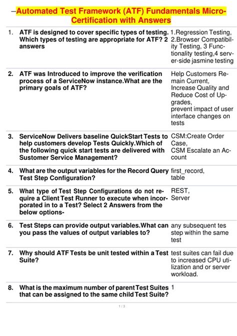 Automated Test Framework Atf Fundamentals Micro Certification With Answers Atf Fundamentals