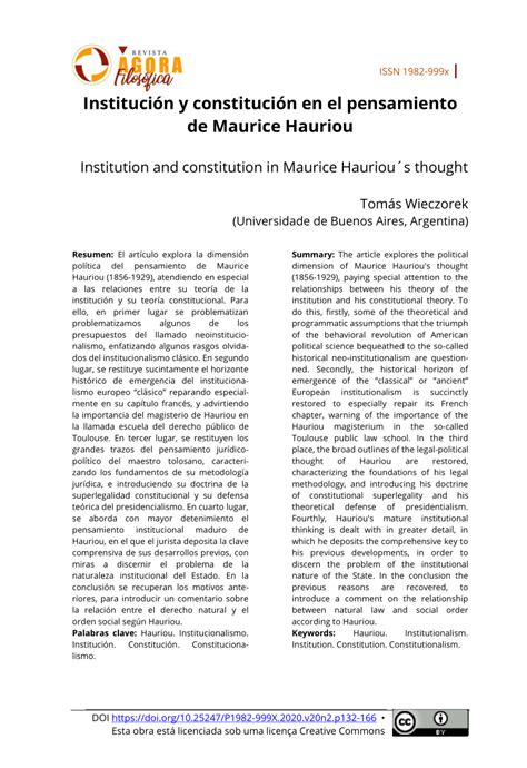 Pdf Institución Y Constitución En El Pensamiento De Maurice Hauriou
