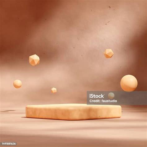 정사각형 부동 모양과 갈색 벽 3d 렌더링 이미지 빈 모형 직사각형 노란색 연단 0명에 대한 스톡 사진 및 기타 이미지 0명 3차원 형태 갈색 Istock