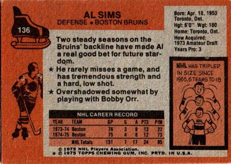 Al Sims 136 Prices 1975 Topps Hockey Cards