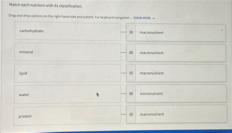 Solved Match Each Nutrient With Its Classificationdrag And