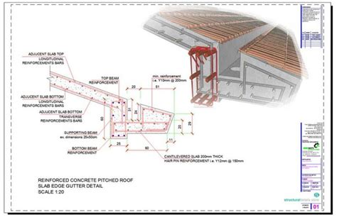 Concrete Roof Slab Clay Tiles With Hidden Gutter Detail Pitched Roof