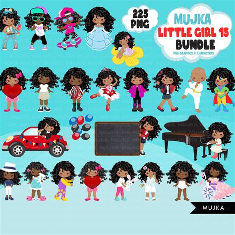 Afro Girl Png Clipart Bundle Cute Black Girl Art Cute Digital Planne