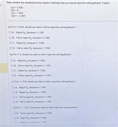 Solved State Whether The Standardized Test Statistic T