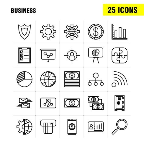 Business Line Icons Set For Infographics Mobile Uxui Kit And Print Design Include Internet Globe