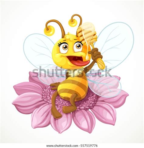 Cute Bee Sitting On Pink Flower Stock Vector Royalty Free 557519776