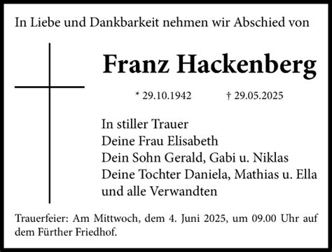 Traueranzeigen Von Franz Hackenberg Trauernnde