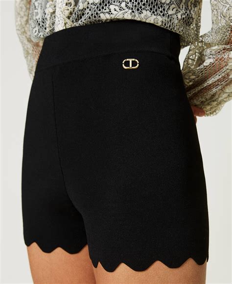 Short En Maille Avec Bas Festonné Femme Noir Twinset Milano