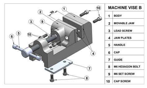 10 Machine Vise B 30 1 Body 3 2 Movable Jaw 3 Lead