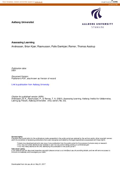 Pdf Assessing Learning