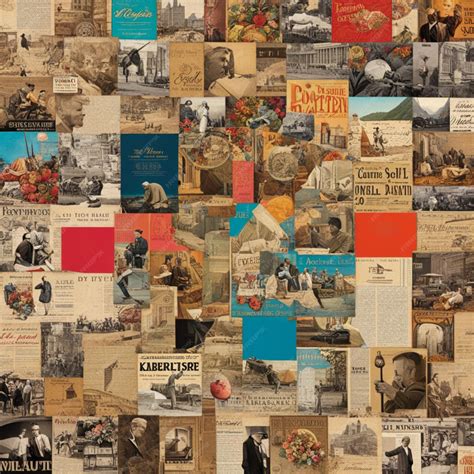 A Collage Of Old Newspapers With A Red Square On The Bottom Premium