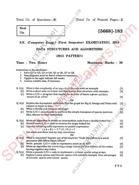 Be Computer Engineering Semester 3 2019 November Data Structures And Algorithms Dsa