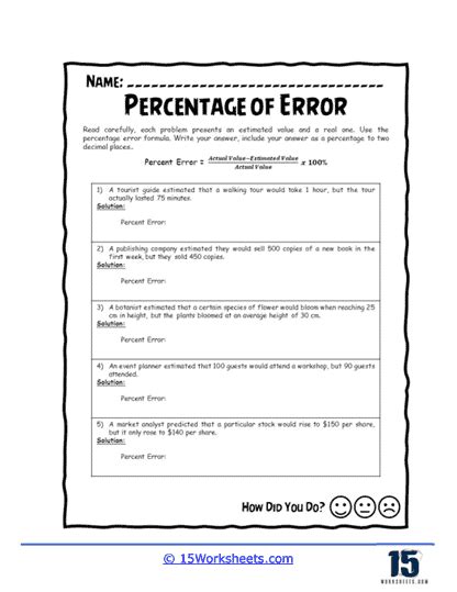 Percentage Of Error Worksheets Boost Accuracy 15