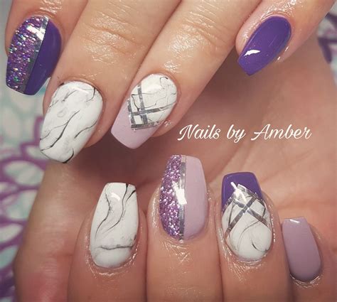 Purple And Marble Nail Design Short Acrylic Nails Designs Marble
