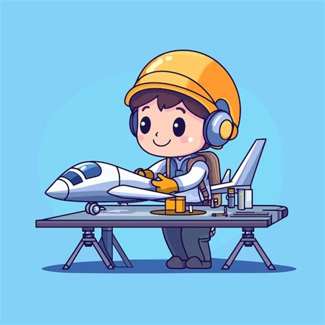 Cute Cartoon Aerospace Engineer Creating Aircraft Design Vector