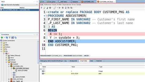 When Debugging A Packacge In SQLDeveloper Neither The Data Nor The SmartData Has Any Values How
