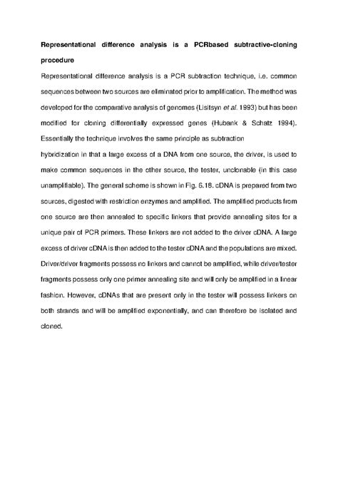 Representational Difference Analysis Is A Pcr Based Subtractive