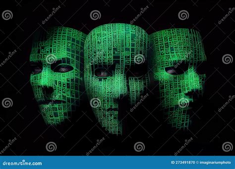 Three Anonymous Masks With Green Code Symbols Anonymous Social Masking