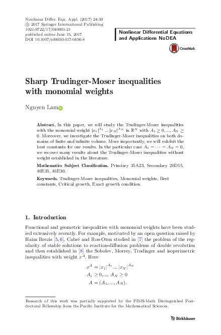 Pdf Sharp Trudinger Moser Inequalities With Monomial Weights