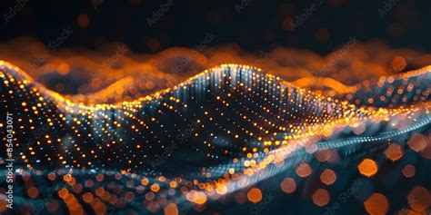 abstract black background with floating analog and digital waveforms