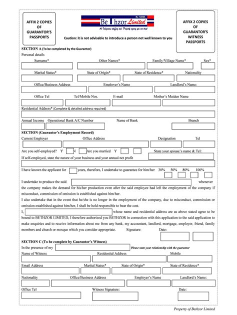 Fillable Online Bethzor Guarntor Form Fax Email Print Pdffiller