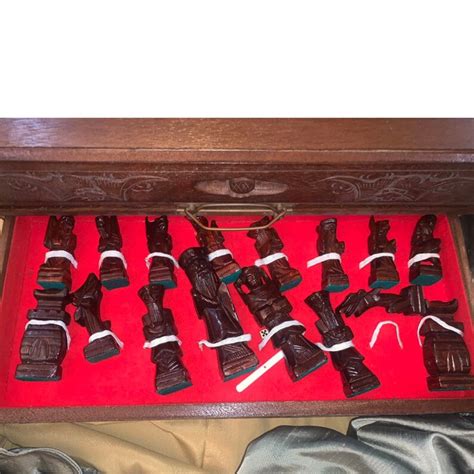 Vintage Chinese Chess Set Foldable Chess Board Hand Carved Chess Piece Etsy