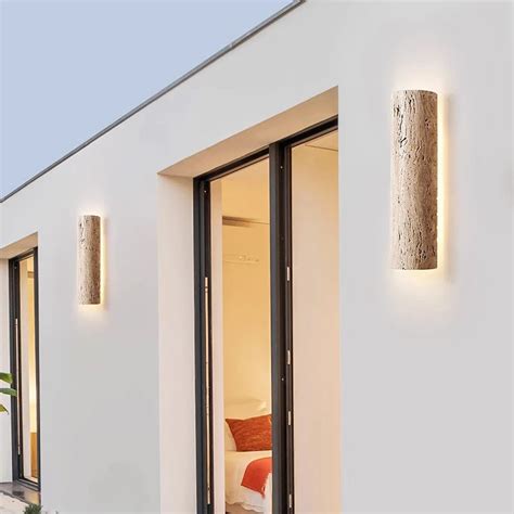 Ip65 Outdoor Travertine Stone Wall Light Rod Shape Luxelylight