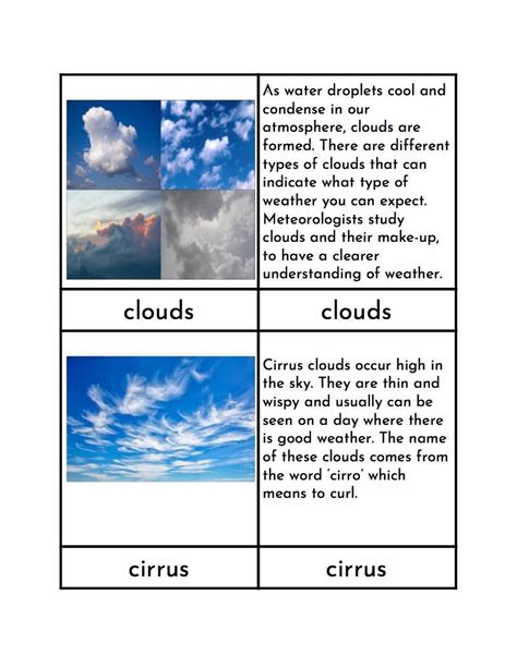 Types Of Clouds Montessori Threefour Part Cards Etsy