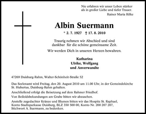 Traueranzeigen Von Albin Suermann Trauer In Nrwde