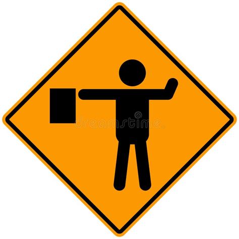 Flagger Sign Flagman Ahead Road Symbol Traffic Caution Signal Flat
